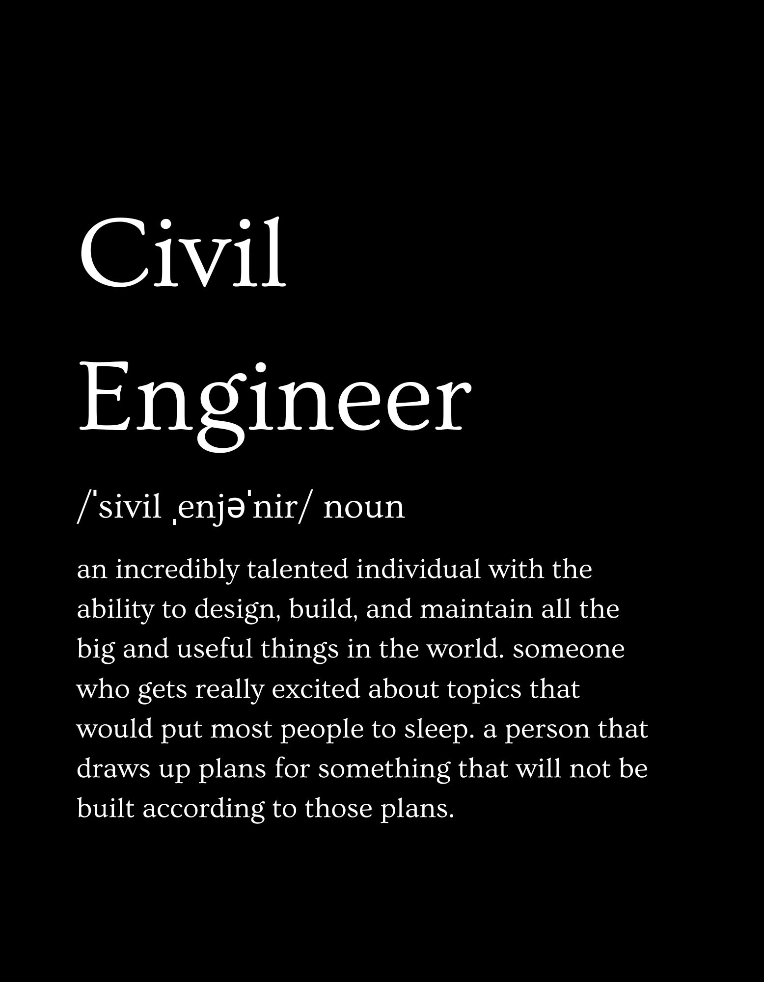 Civil Engineer Funny Definition | Engineering Art | Engineer Print ...