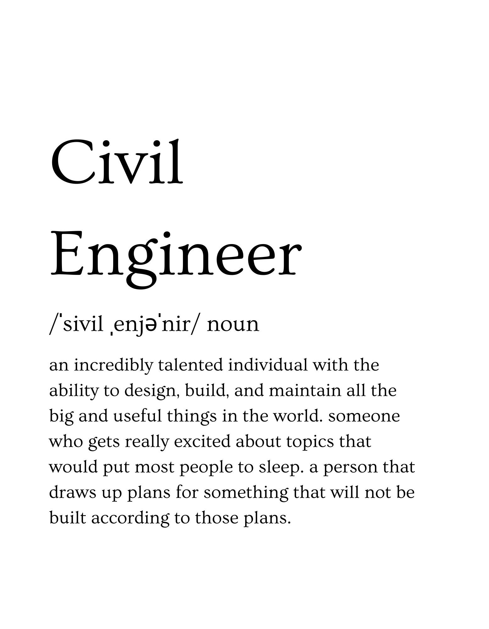 Civil Engineer Funny Definition | Engineering Art | Engineer Print ...