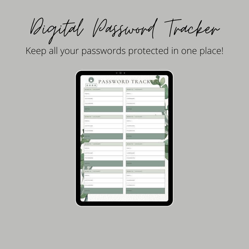 Password Tracker | Digital Password Tracker | Printable | PDF Editor ...