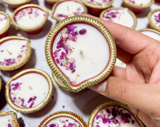 Diwali Red Clay Diya With Pista Mithai Scent Candle | Rose Petal Finish ...