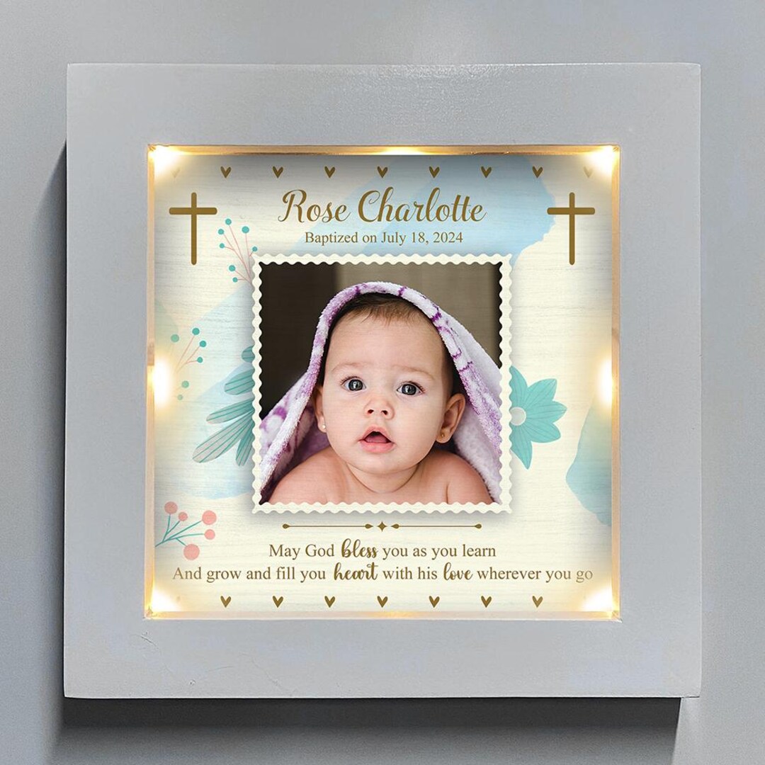 Personalized Baptism Picture Frame With Light, Christening Religious ...