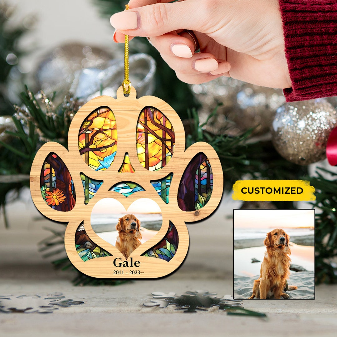 Personalized Dog Portrait Suncatcher: Custom Pawprints Keepsake ...