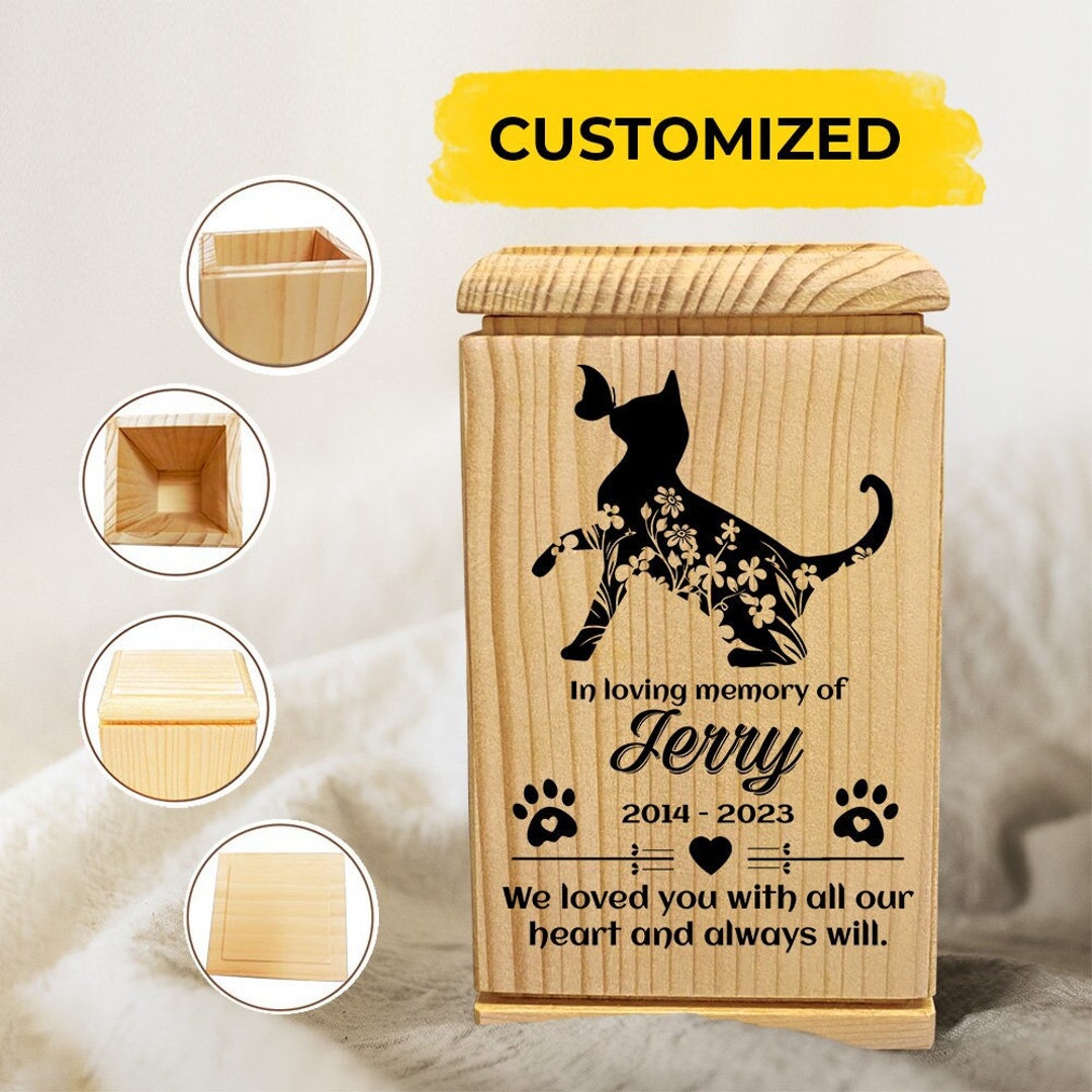 Cremation Urn for Cat Ashes, Floral Cat Urn, Memorial Pet Urn, Cat Loss ...