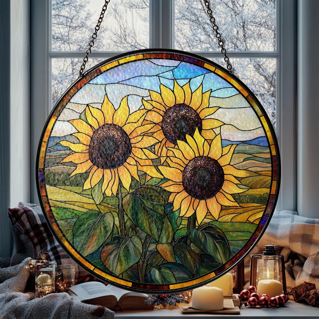 Sunflower Glass Suncatcher, Sunflowers Window Hanging, Sunflower ...