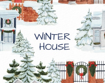 Snowy House Clipart - Etsy