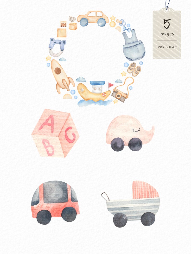 Cute Watercolor Baby Toys Clipart Toys Painting Set for Kids - Etsy