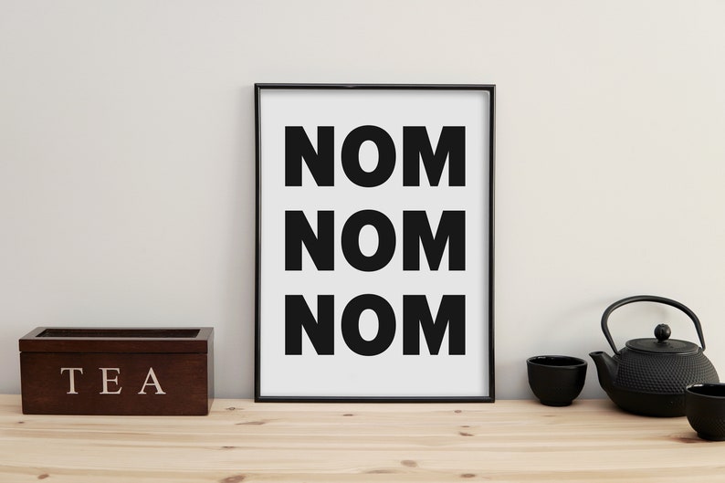 NOM NOM NOM Printable Wall Art Minimalist Black and White - Etsy
