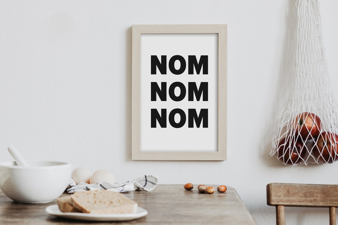 NOM NOM NOM Printable Wall Art, Minimalist Black and White Typography ...