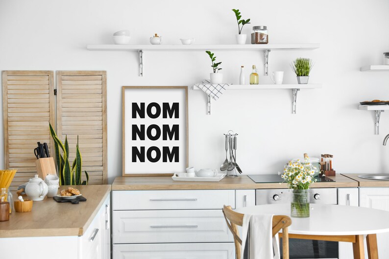 NOM NOM NOM Printable Wall Art Minimalist Black and White - Etsy