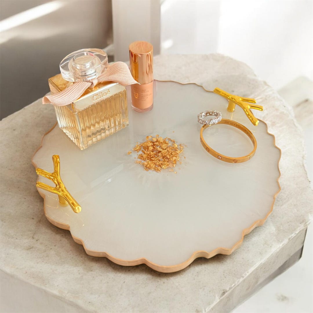 Handmade Resin Tray With Leaf Handles, Gift Tray, Makeup Vanity Tray ...