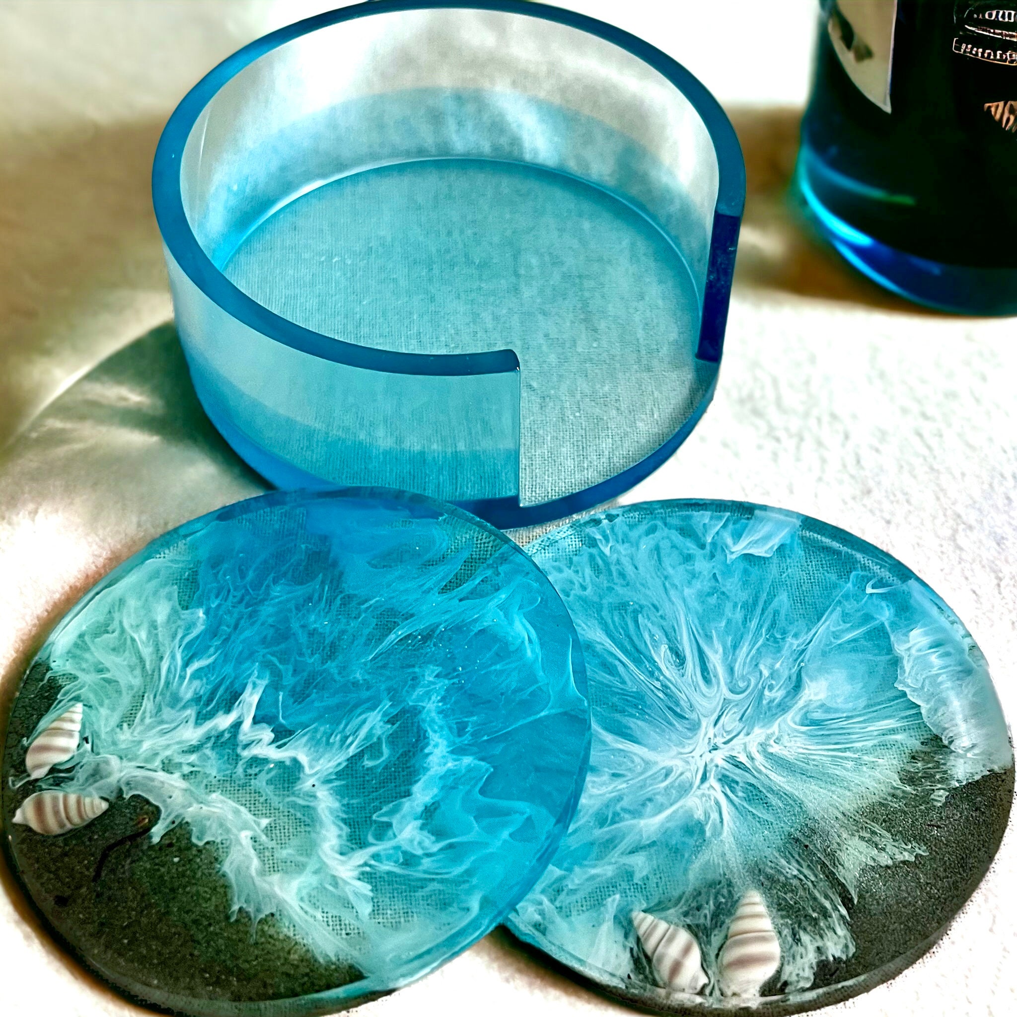 Resin Half Moon Bay Beach Coasters Ocean Resin Coasters Resin Sea ...