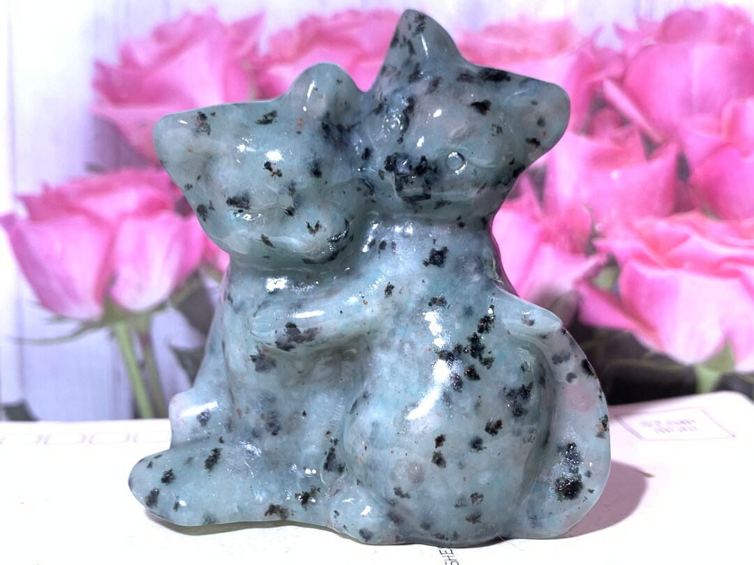 2.3' Natural Bodhi Stone,quartz Crystal,hand Carved,crystal Hug Cat ...