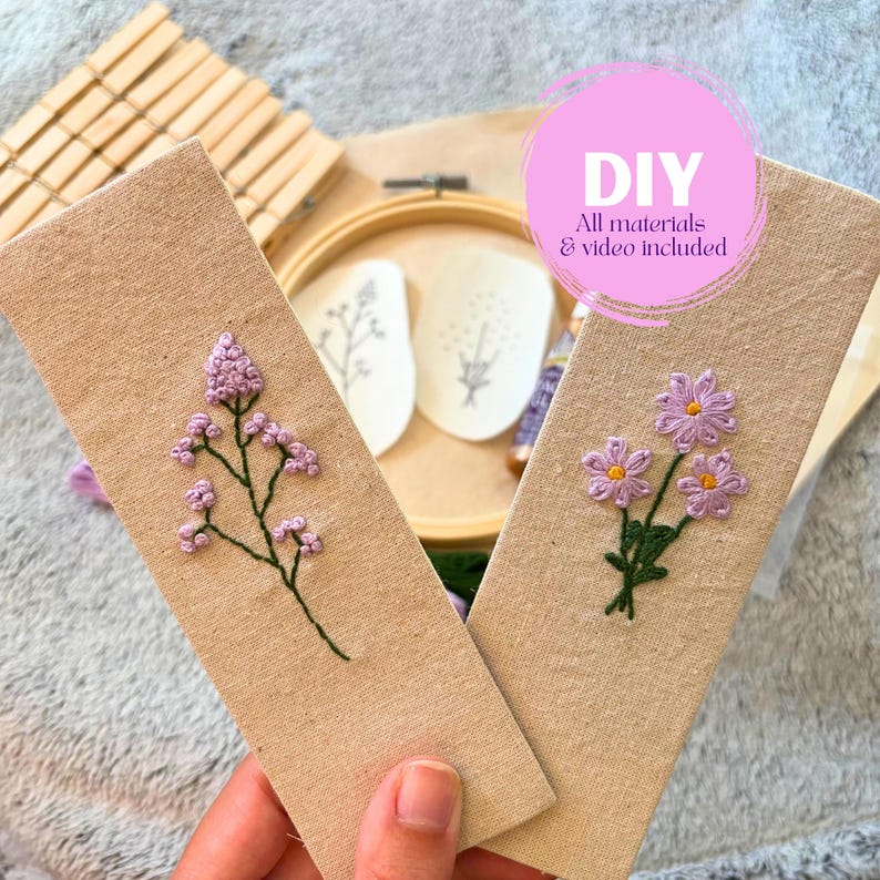 DIY Set of 2 Embroidered Bookmark Kit: Beginner Adult Craft Kit - Etsy