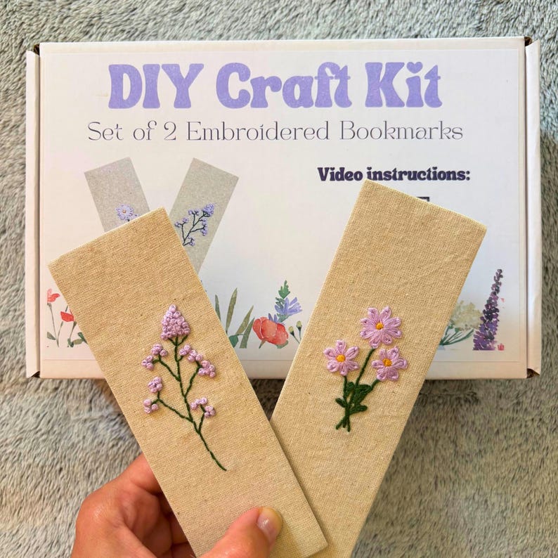 DIY Set of 2 Embroidered Bookmark Kit: Beginner Adult Craft Kit - Etsy