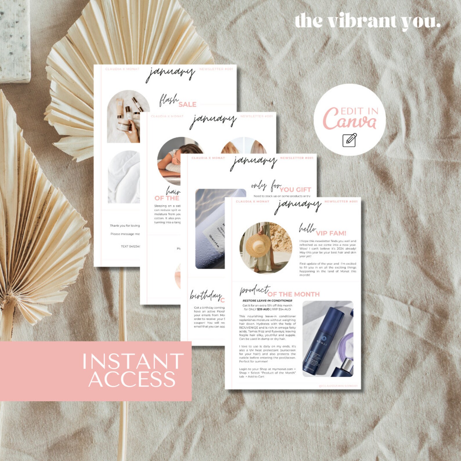 Pink & White Monat VIP Monthly Newsletter Monat Newsletter Template ...