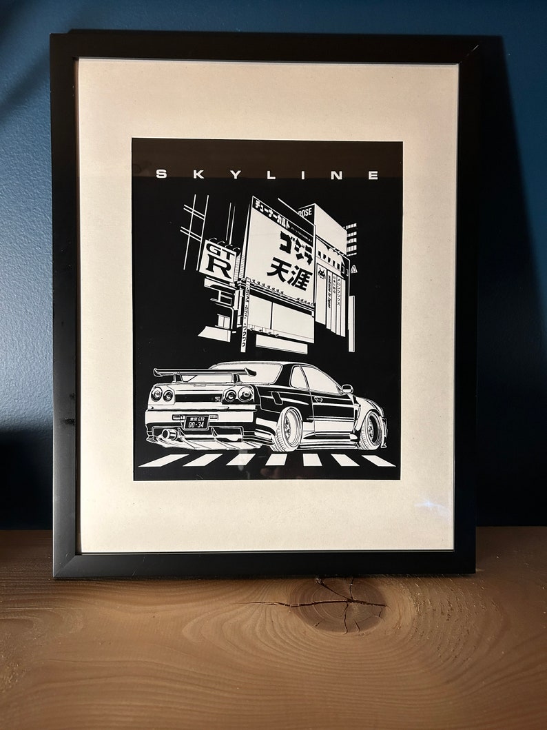 Nissan R34 Skyline Car Portrait Poster With Frame - Etsy