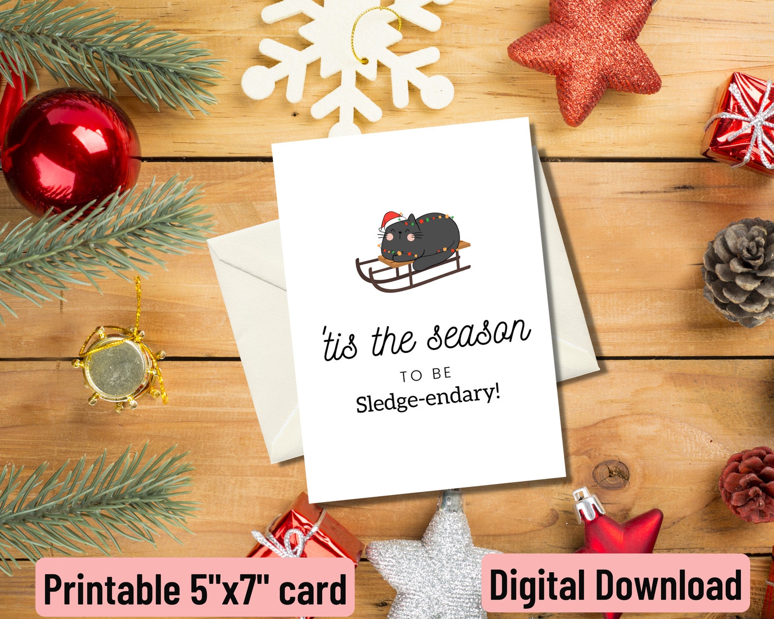 Christmas Card, Printable Christmas Card, Cat Digital Card, Funny ...