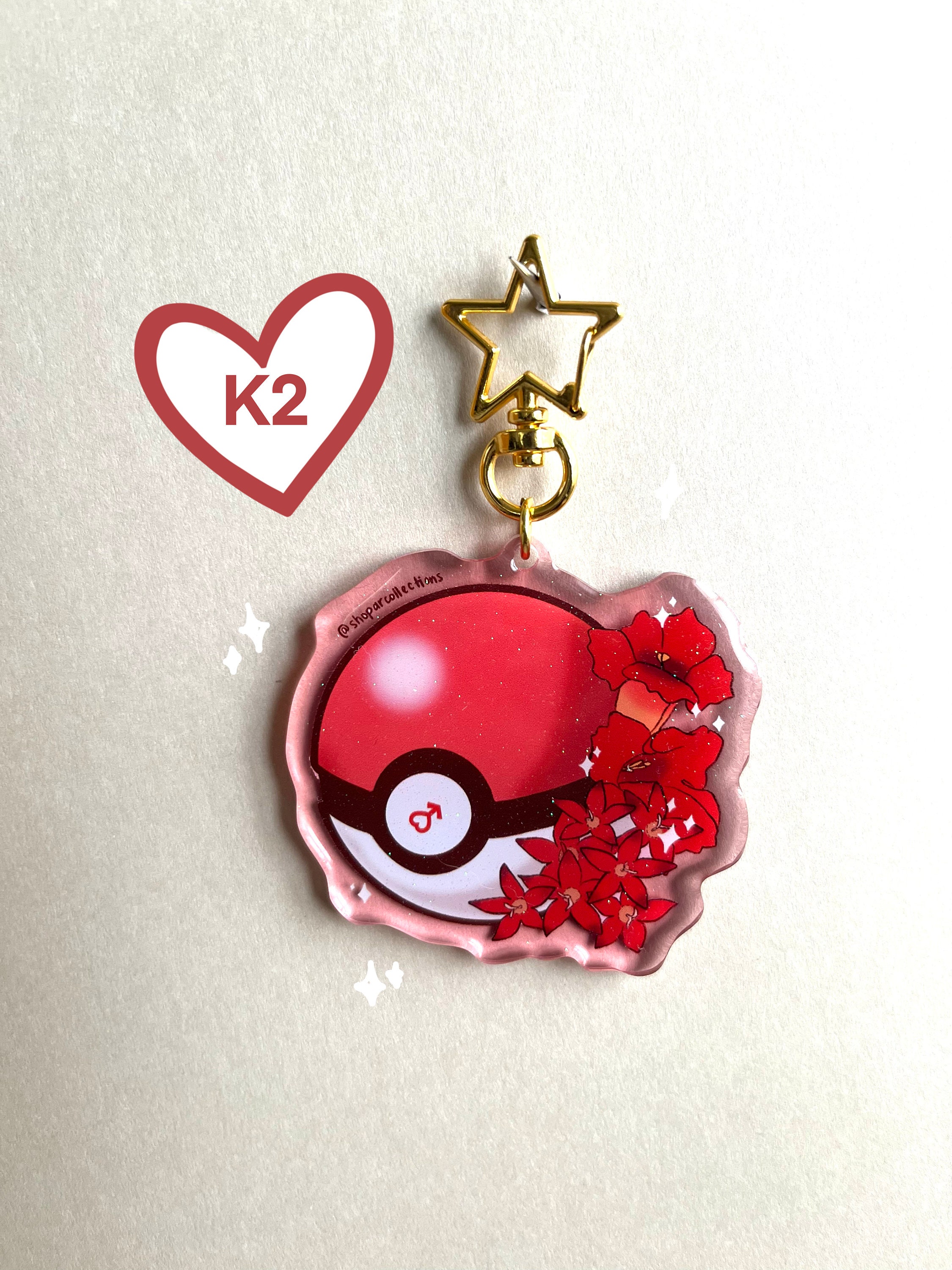 2 Round Poké Ball With Flowers Keychain - Etsy