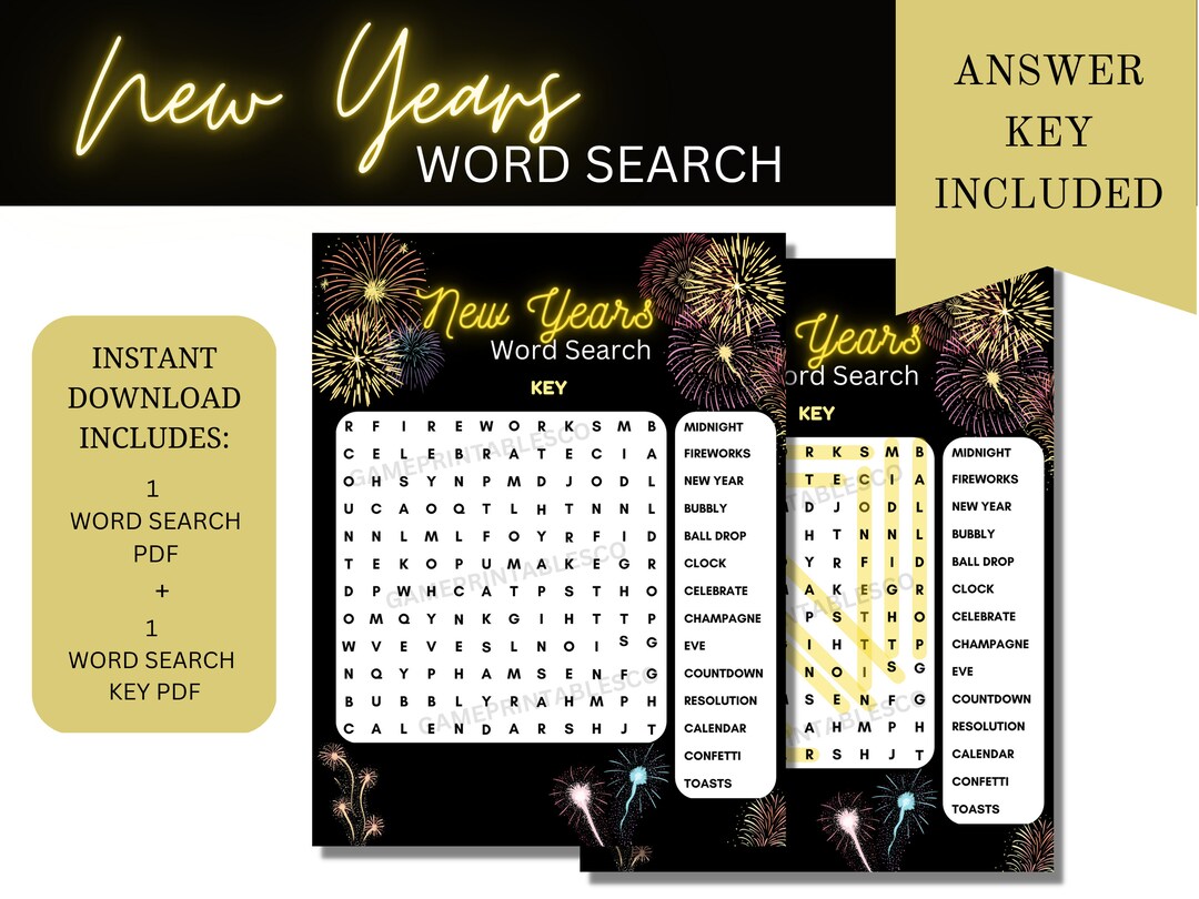 New Years Word Search Game | New Years Game for Family | New Years Game ...