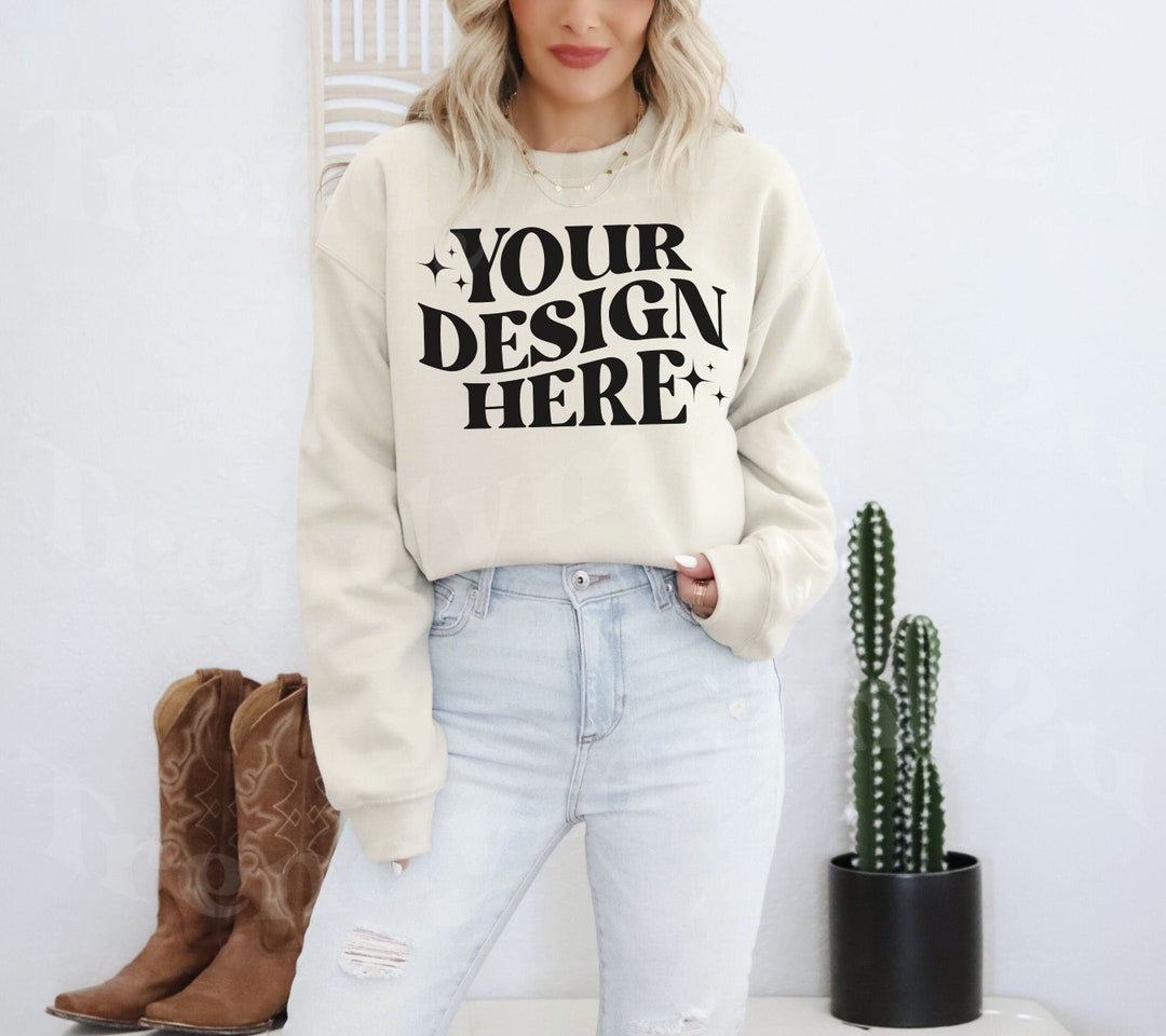 Gildan 18000 Sand Mockup G18000 Mockup Sand G18000 Mockup Sand Crewneck ...