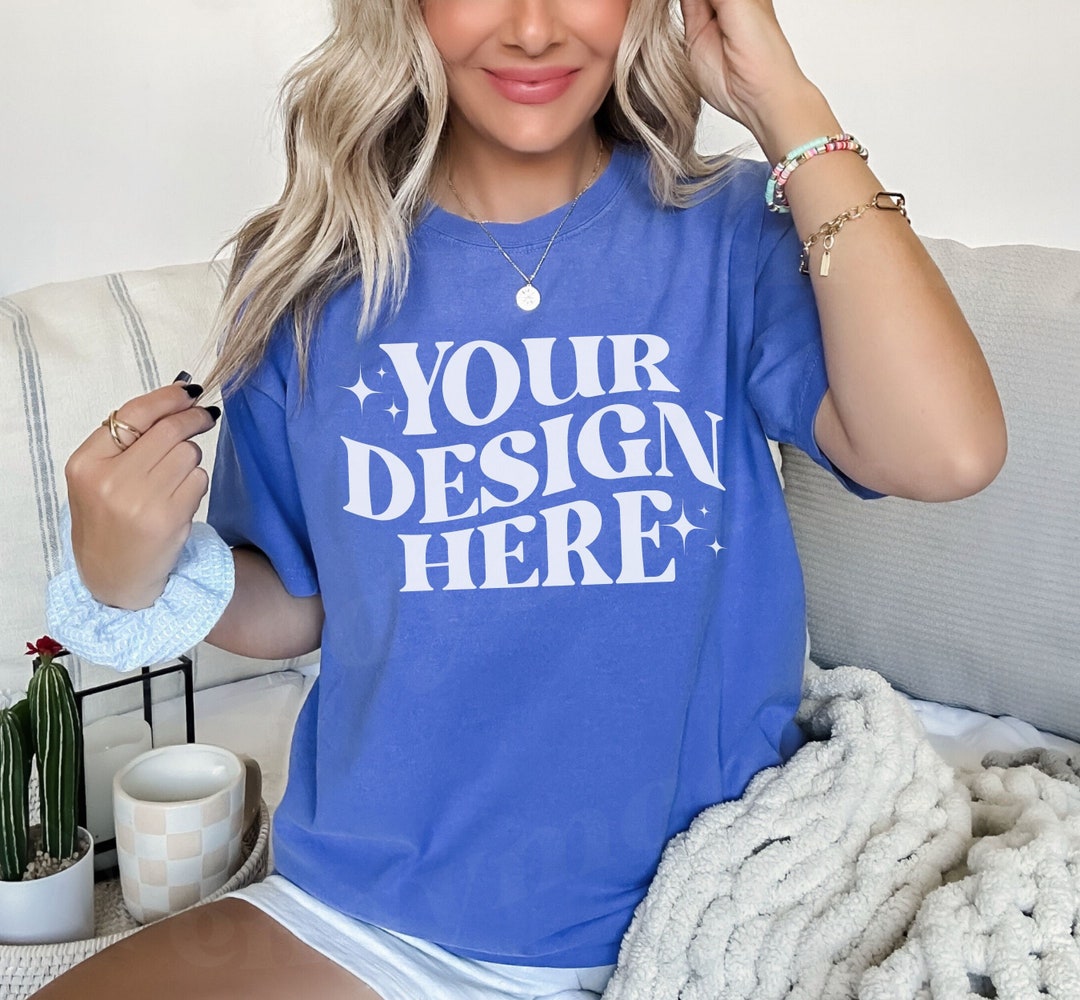 Flo Blue Comfort Colors Shirt Mockup, Comfort Colors Flo Blue 1717 ...