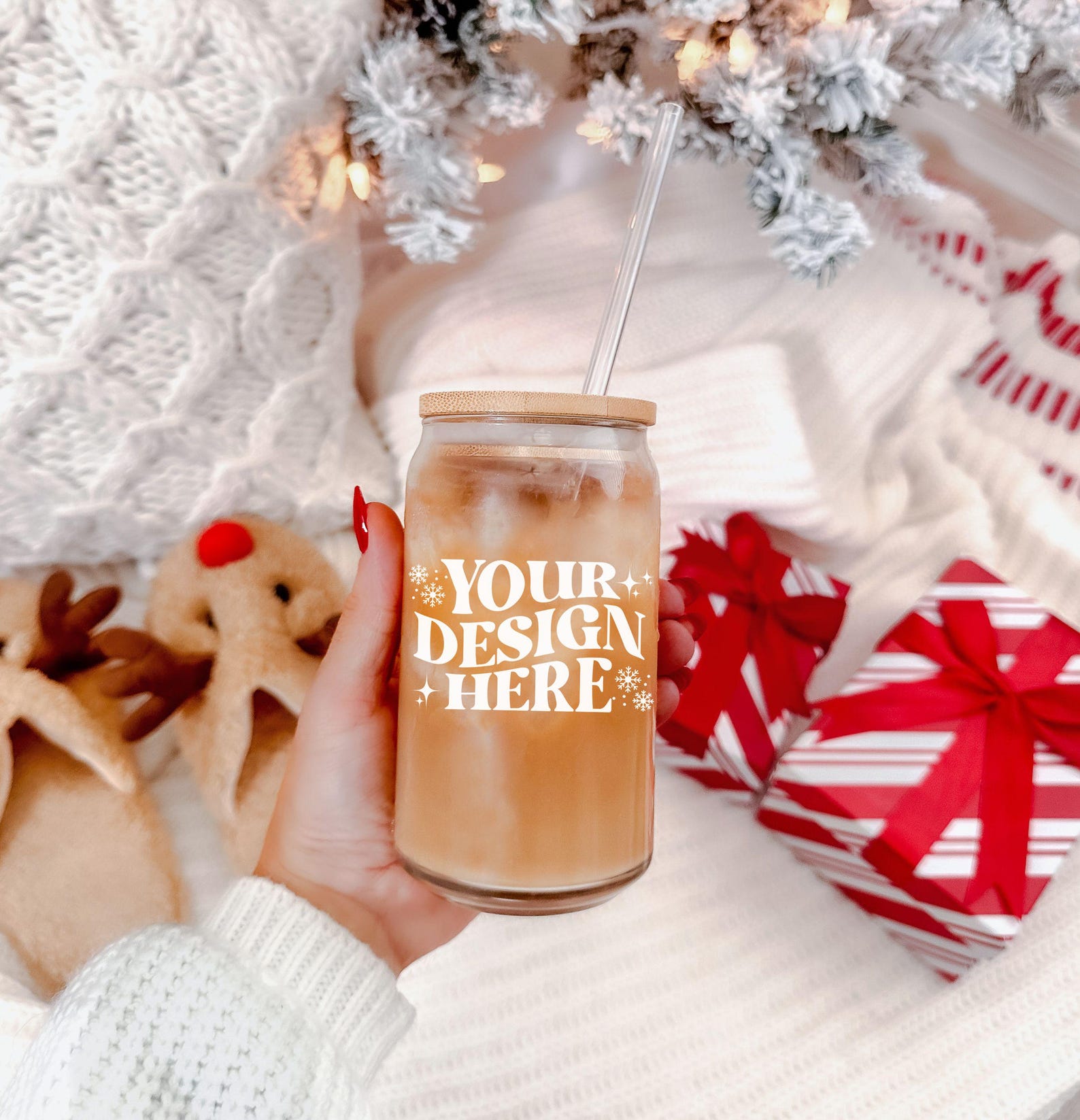 16oz Sipper Glass Christmas Mockup, Sipper Glass Can Mockup, Trendy ...