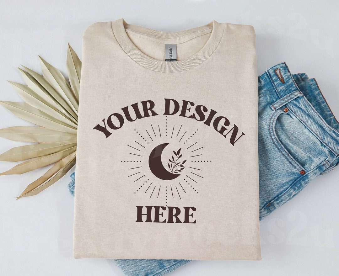 Gildan 5000 Sand Shirt Mockup, Gildan Flat Lay Mock, Sand Tshirt Flat ...
