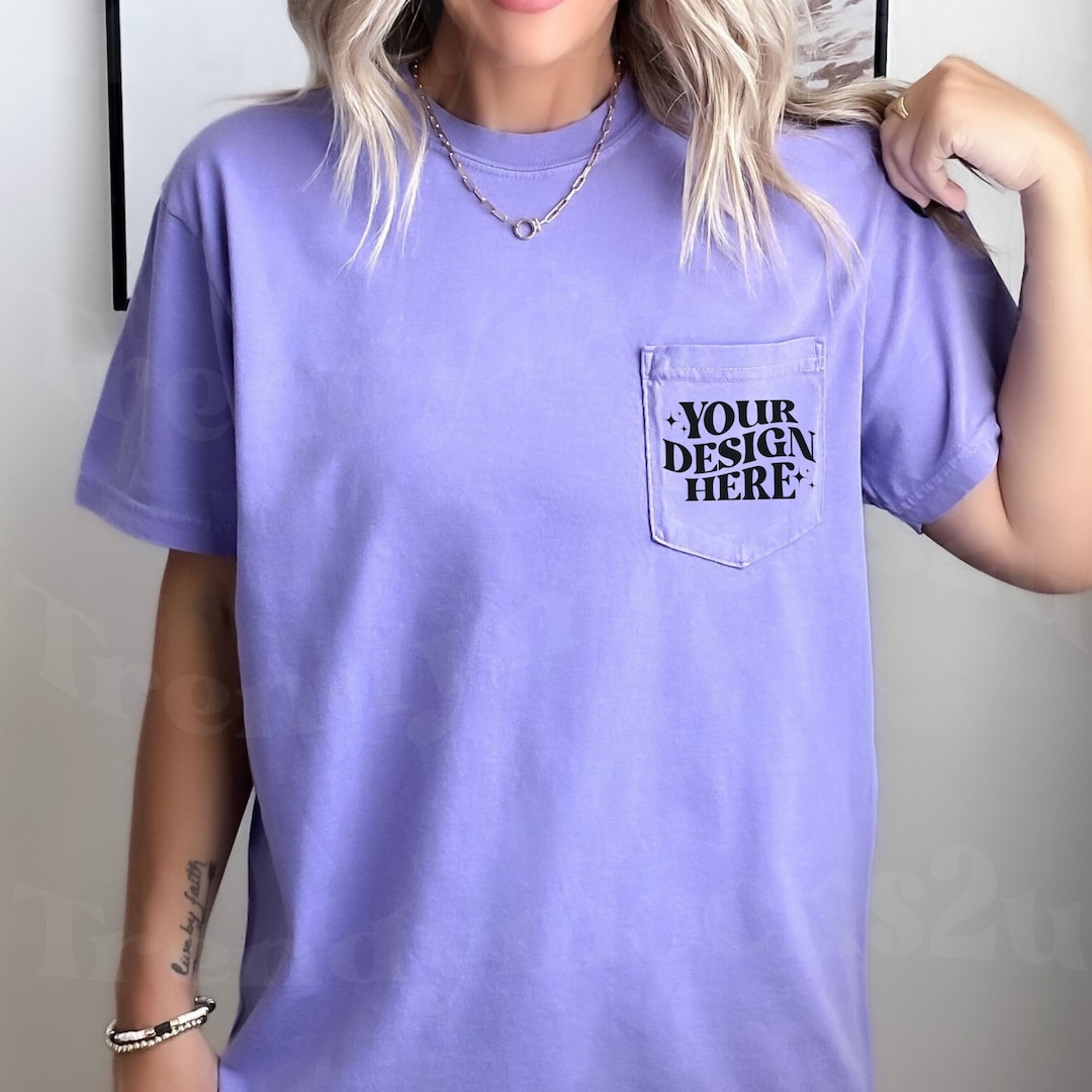 Violet Comfort Colors 6030 Mockup, Comfort Colors 6030 Pocket Mockup ...