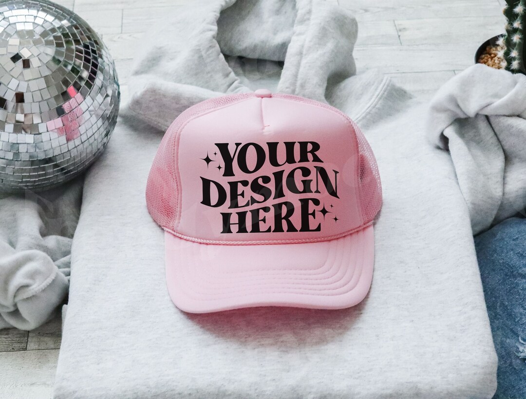 Otto Trucker Hat Soft Pink Mockup, Trucker Foam Hat Mockup, Pink Otto ...