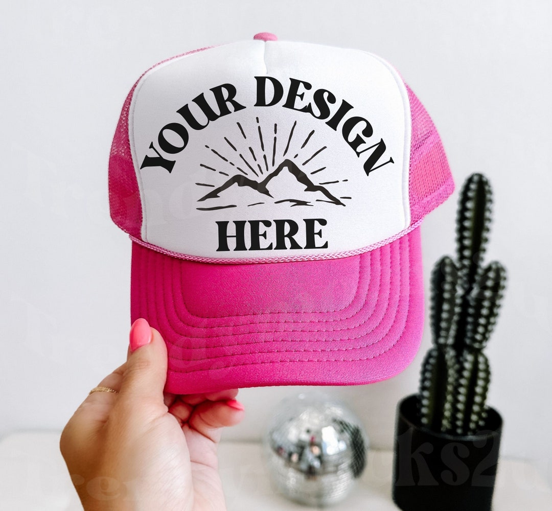 Otto Pink White Trucker Mesh Hat Mockup, Trendy Trucker Foam Hat Mockup ...