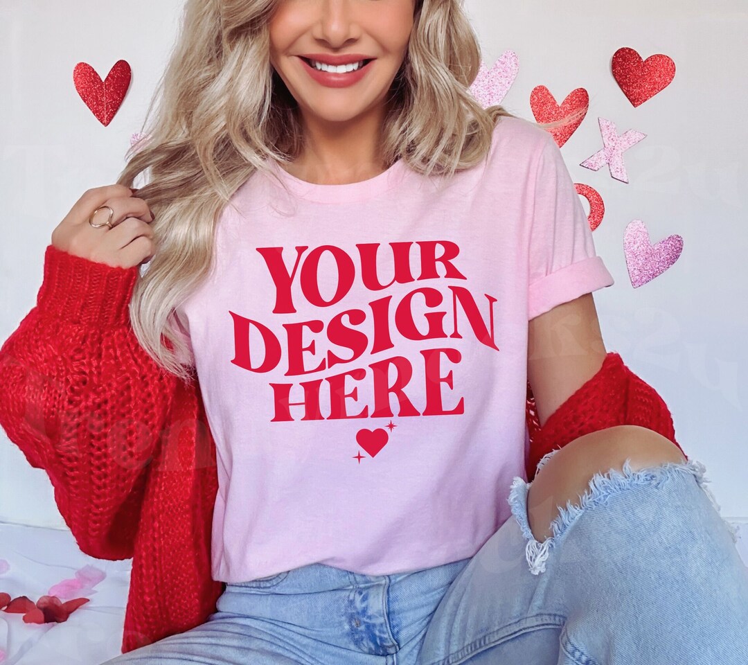 Bella Canvas 3001 Pink Mockup, Valentines Bella Canvas Pink Mockup ...