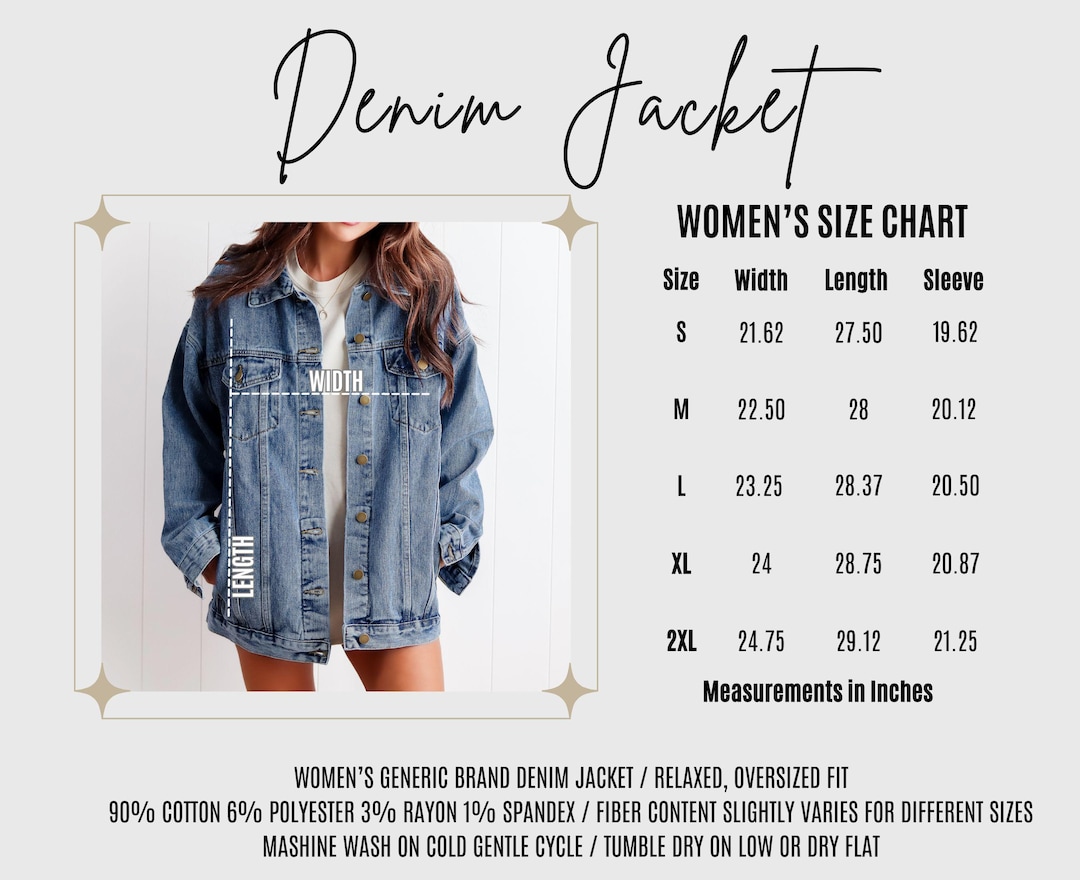 MWW Women's Denim Jacket Size Chart, Generic Denim Jacket Mockup, Denim ...