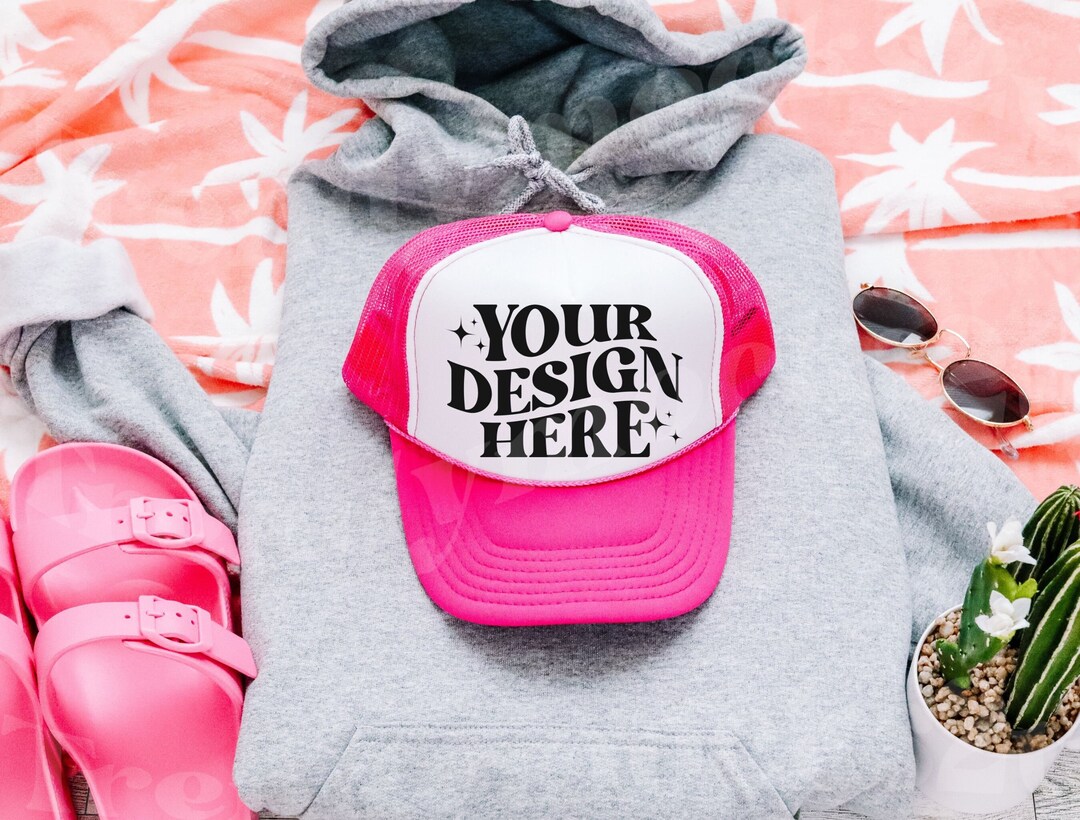 Pink Otto Trucker Hat Mockup Trendy Trucker Foam Hat Mockup Pink and ...