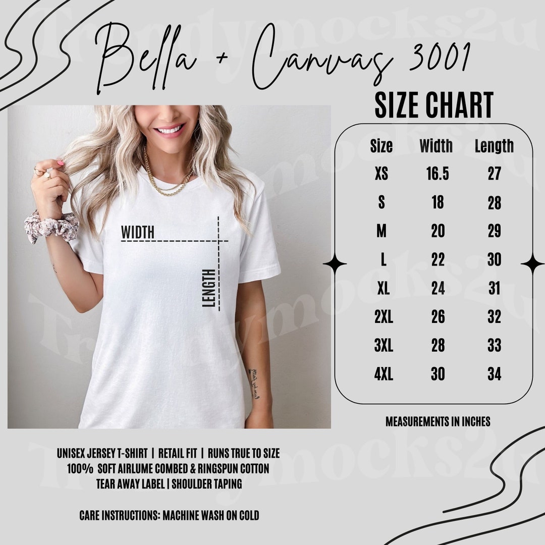 Bella Canvas 3001 Size Chart, Bella and Canvas Size Chart, Bella Canvas White, Bella Canvas ...