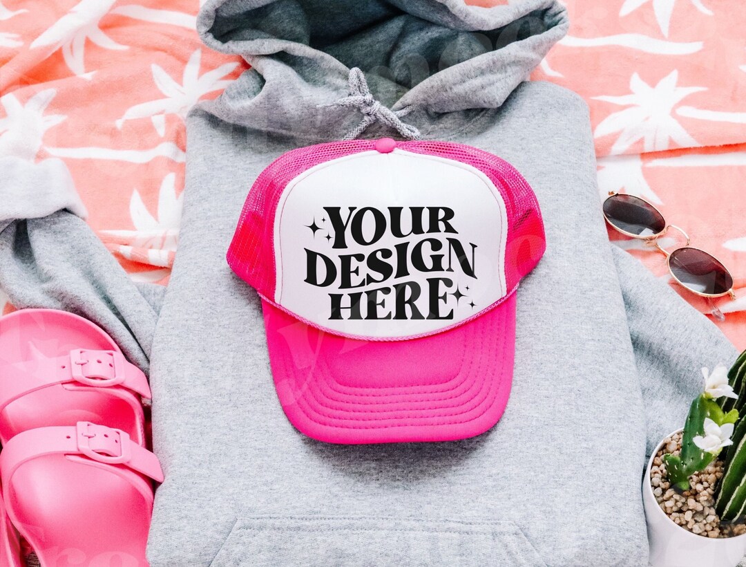 Pink Otto Trucker Hat Mockup Trendy Trucker Foam Hat Mockup Pink and ...