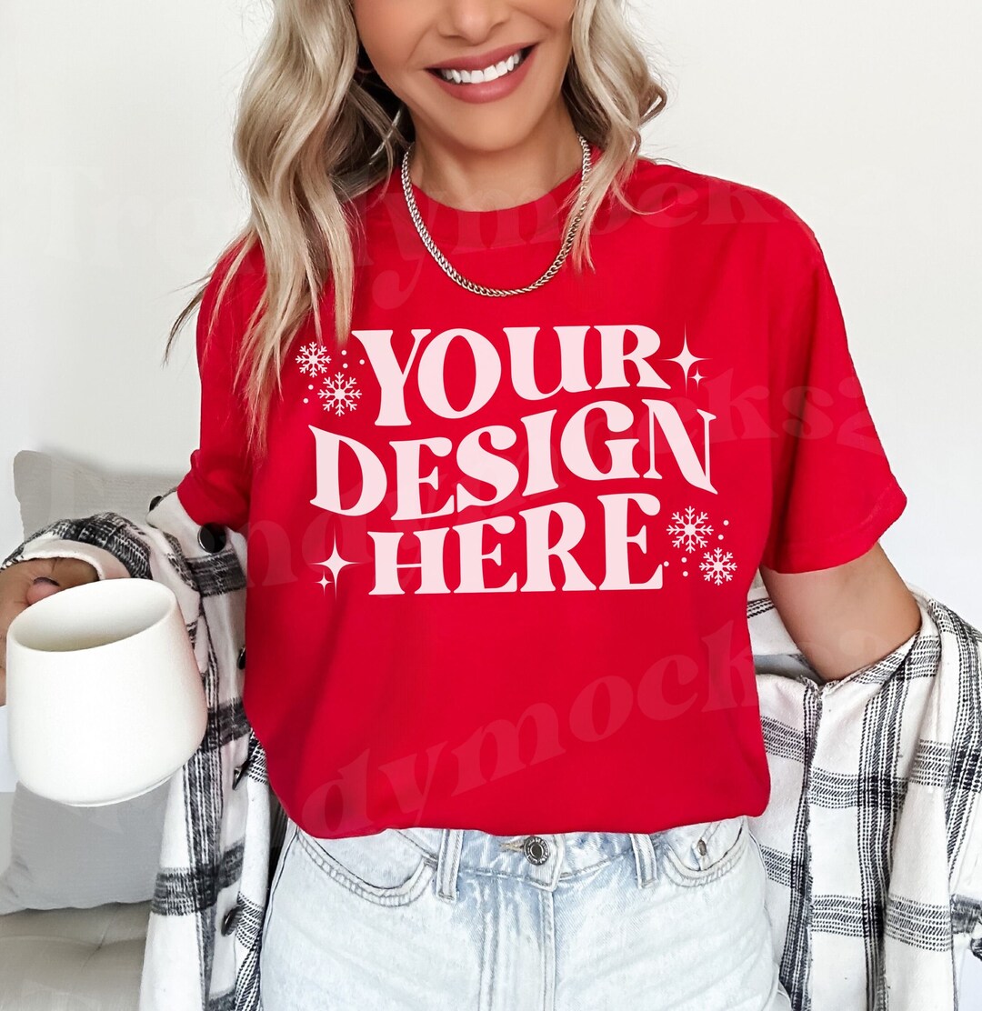 Red Comfort Colors C1717 Mockup, Comfort Colors Christmas Mockup ...