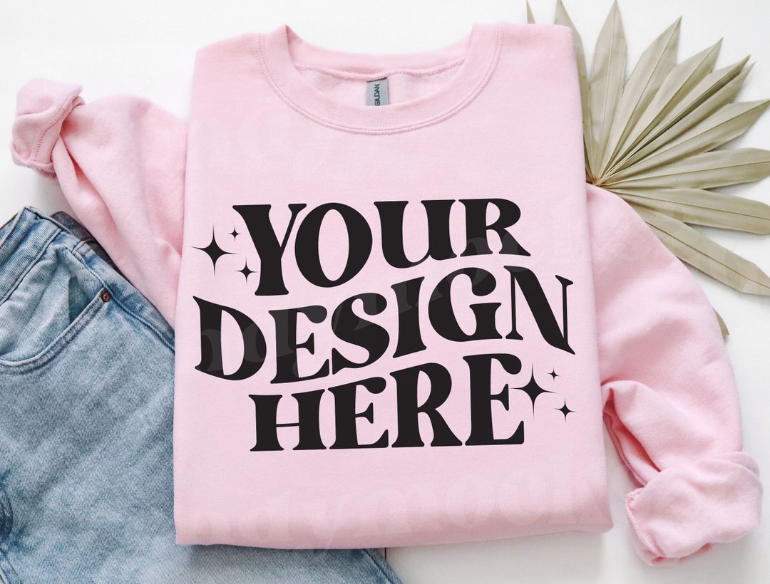 Flat Lay Light Pink Gildan 18000 Mockup Gildan Flat Lay Mockup Light ...