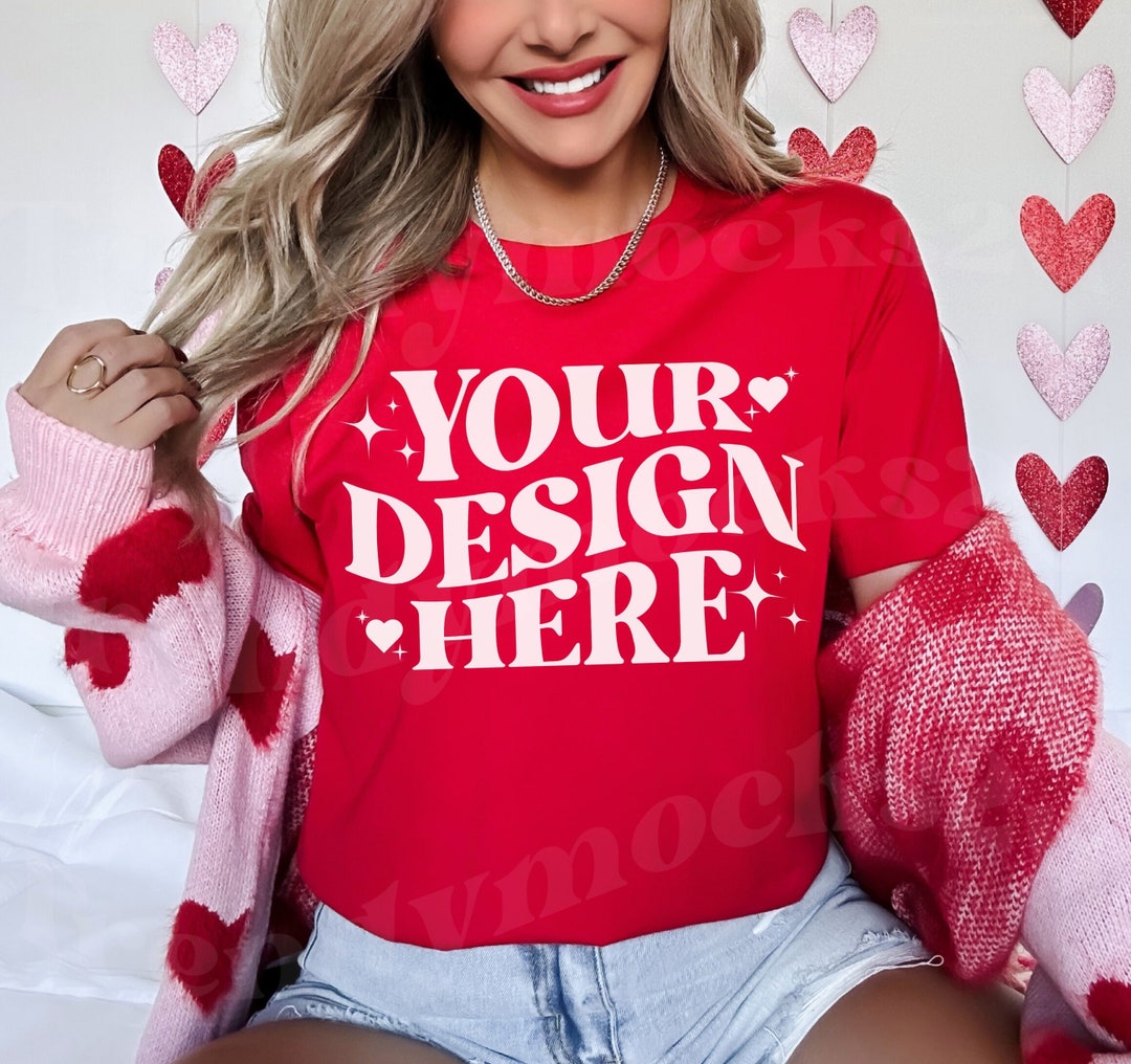 Red Bella Canvas 3001 Mockup, Bella Canvas Valentines Mockup ...