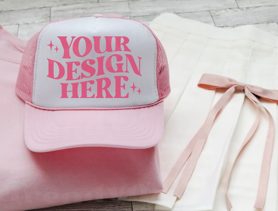 Soft Pink Otto Trucker Hat Mockup Trendy White Foam Trucker Hat Mockup ...
