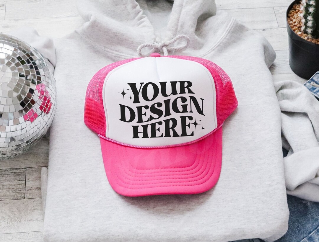 Otto Trucker Hat Neon Pink Mockup Trendy Trucker Foam Hat Mockup Pink ...