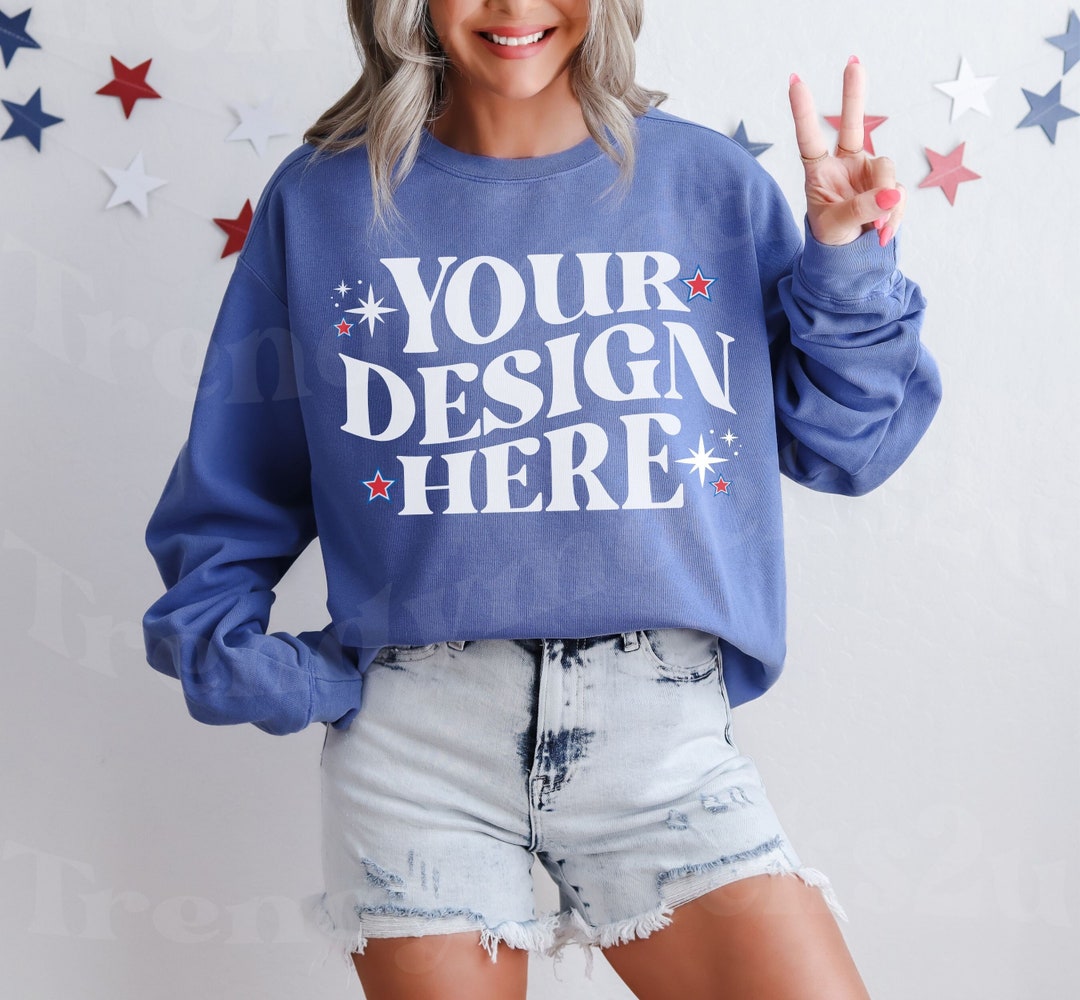 Flo Blue Comfort Colors 1566 4th of July Mockup, Fourth of July Shirt ...