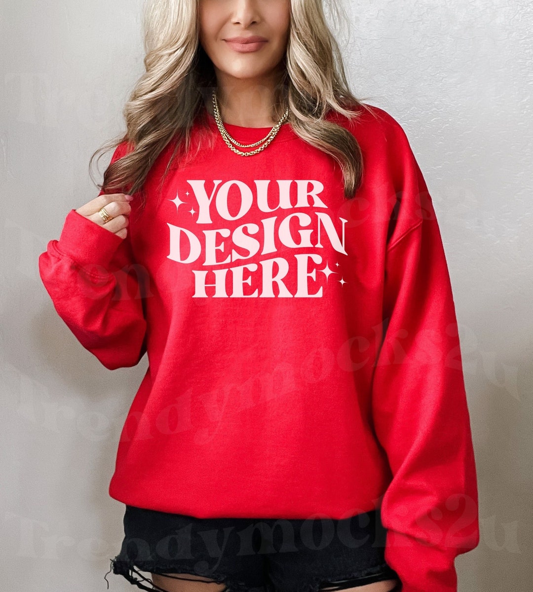 Gildan Crewneck Red Mockup, Gildan 18000 Red Mockup, Gildan 18000 ...