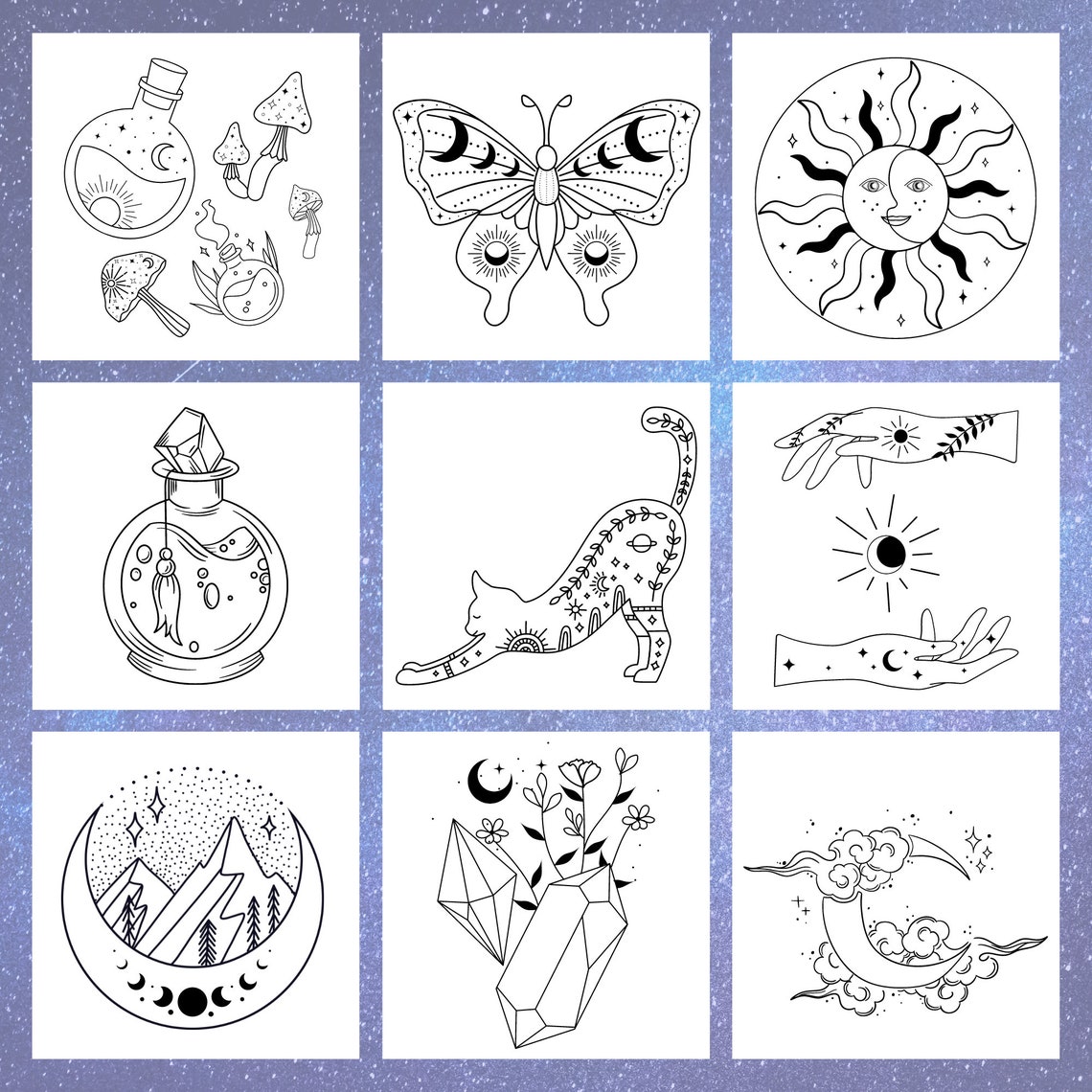 20 Celestial Witch Coloring Page, Young Adult Boho Printable, Printable ...
