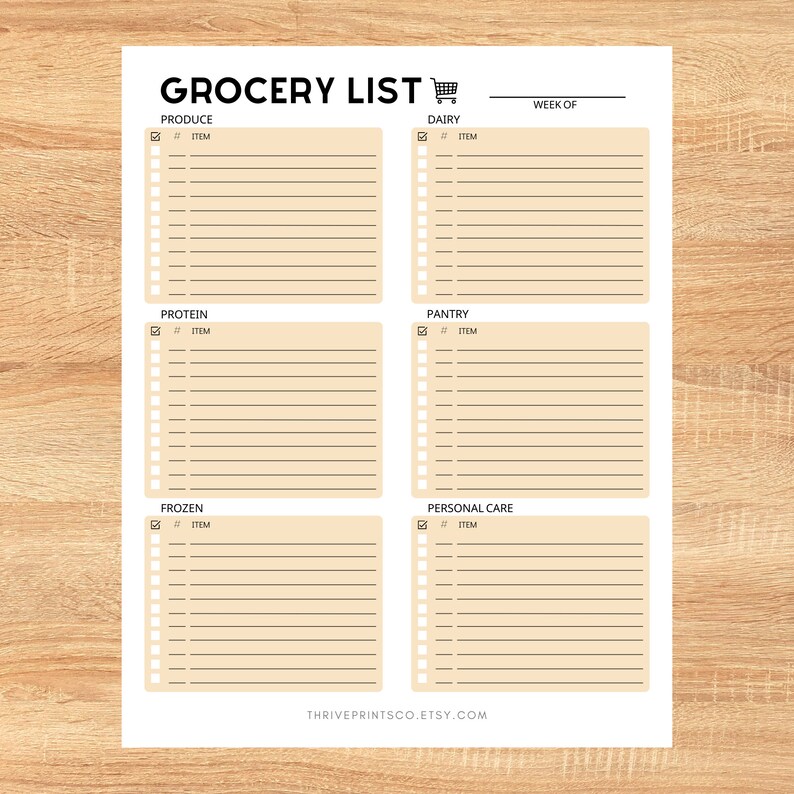 Printable Grocery List With Categories, Grocery Planner, Grocery List ...