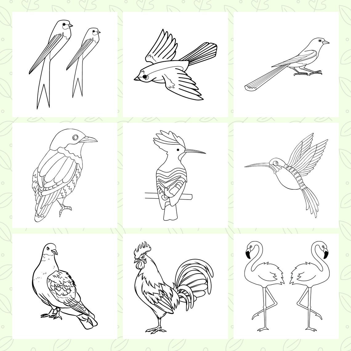 THE FLYING FRIENDS Printable Coloring Pages, Bird Line Art, Bird ...