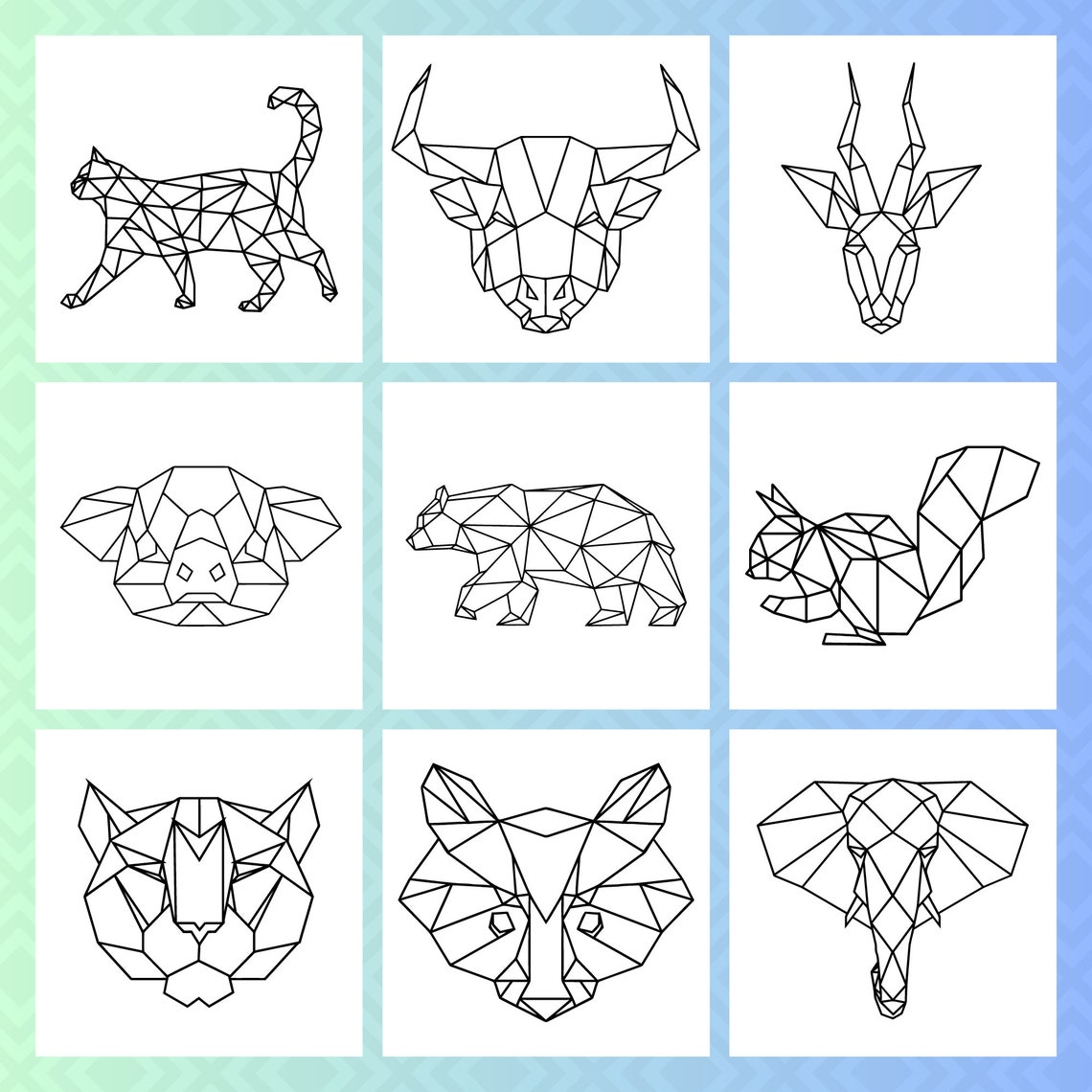 Geometric Animal Coloring Pages, Printable Animal Lineart, Animal ...