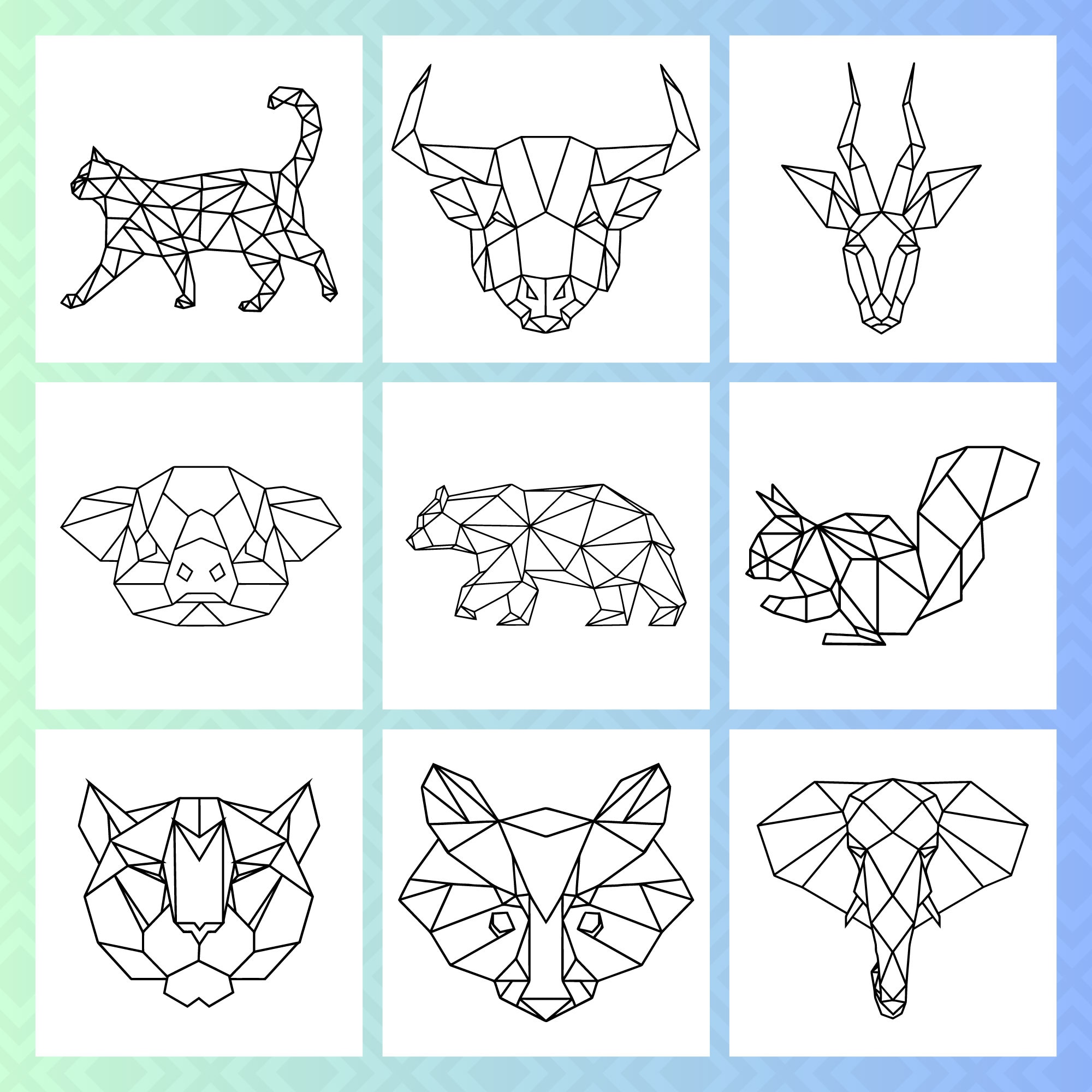 Geometric Animal Coloring Pages, Printable Animal Lineart, Animal ...