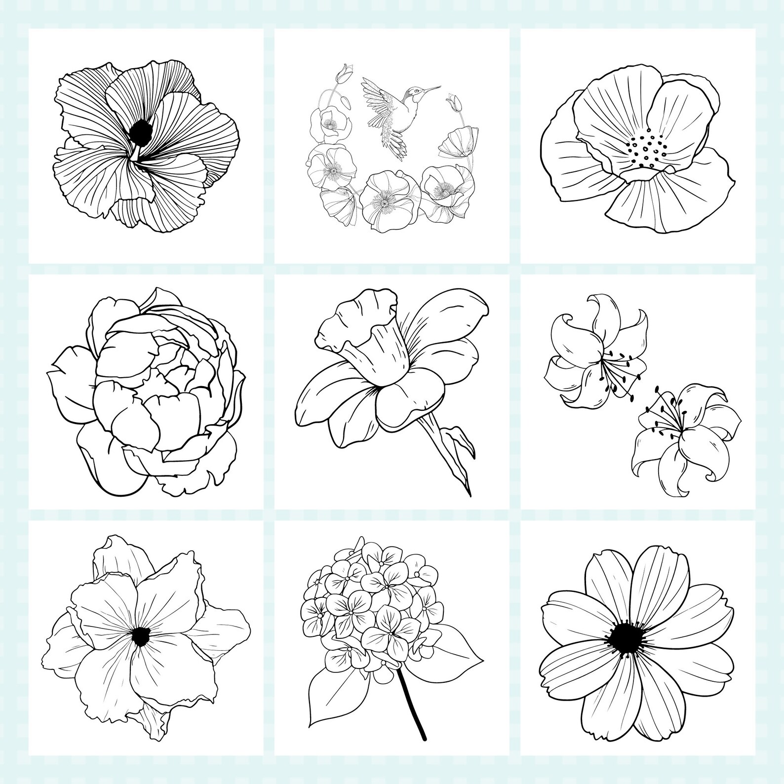 THE FRESH FLORALS Printable Coloring Pages, Flower Line Art, Floral ...