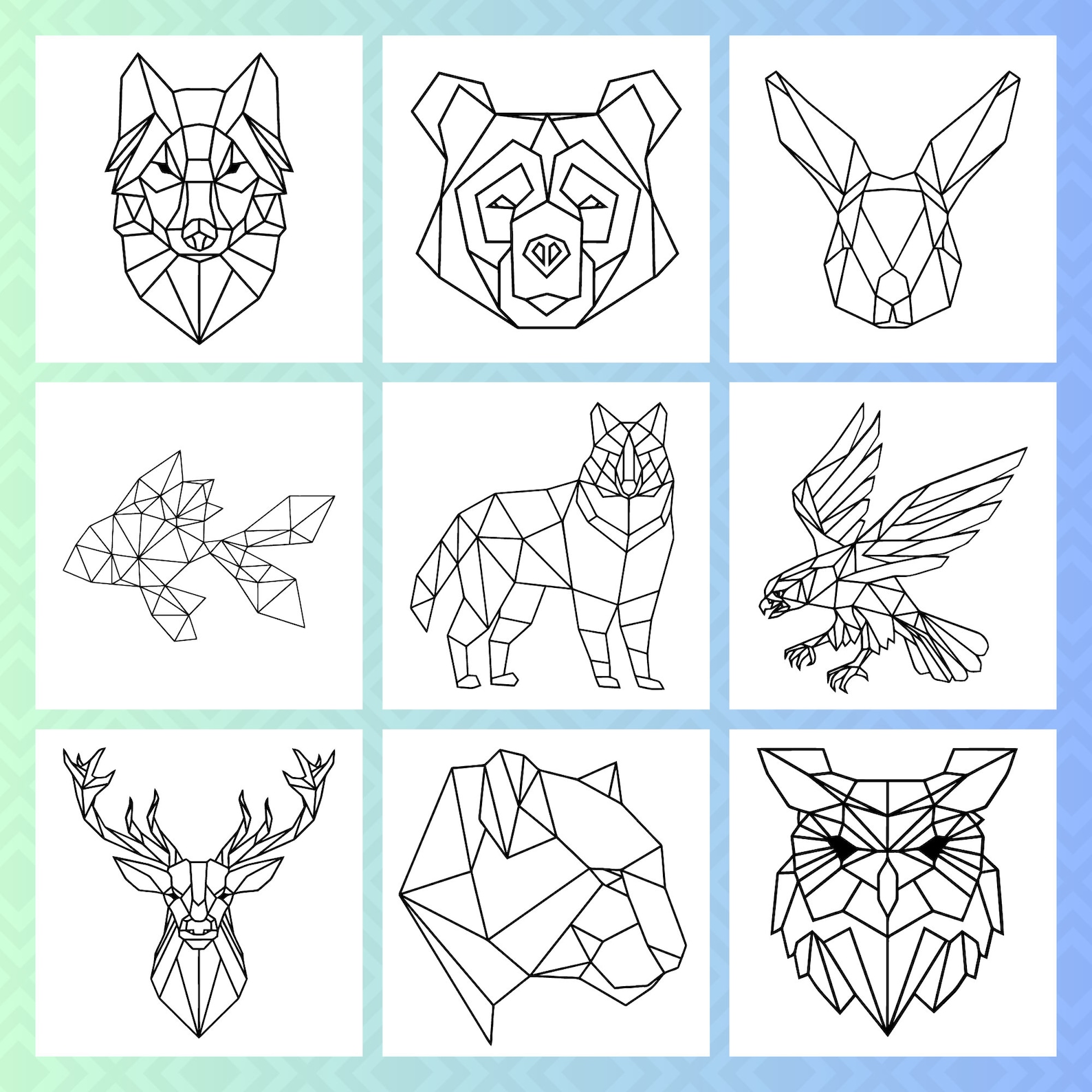 Geometric Animal Coloring Pages, Printable Animal Lineart, Animal ...