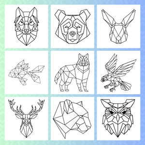 Geometric Animal Coloring Pages, Printable Animal Lineart, Animal ...